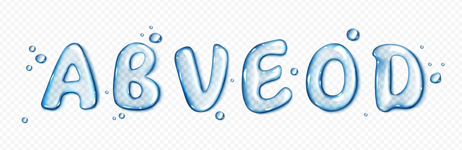 Realistic water font flow splash type with drops Vector Image