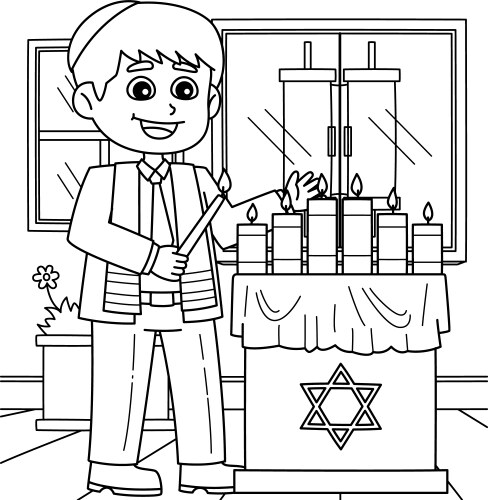 Bar mitzvah boy carrying the torah coloring page Vector Image