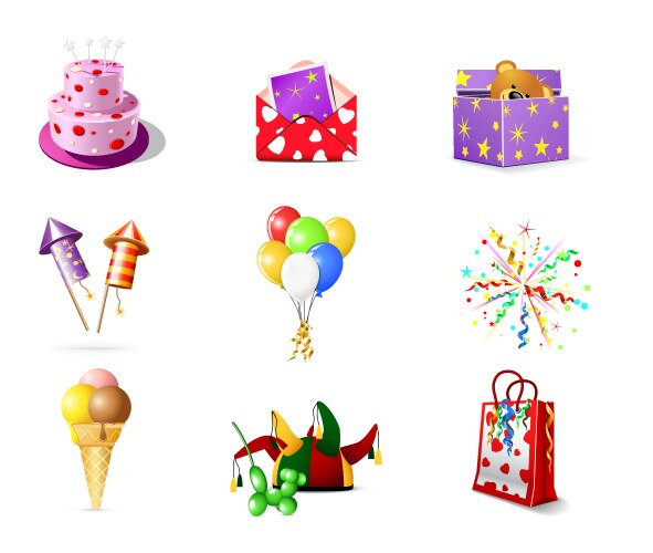 Birthday icons Royalty Free Vector Image - VectorStock