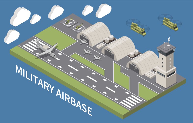 Military air base isometric composition Royalty Free Vector