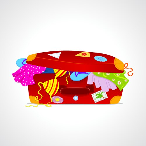 Yellow suitcase overloaded opened full stuff Vector Image