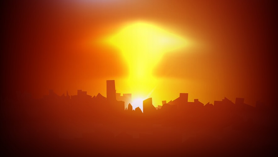 Cartoon explosion in city nuclear armageddon Vector Image