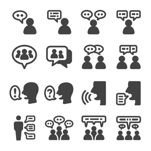 Talking and speaking people icons set Royalty Free Vector