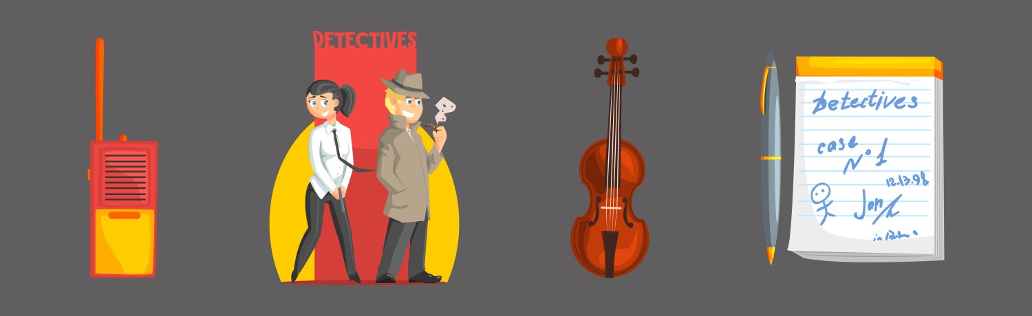 Classic detective items and tools colorful Vector Image