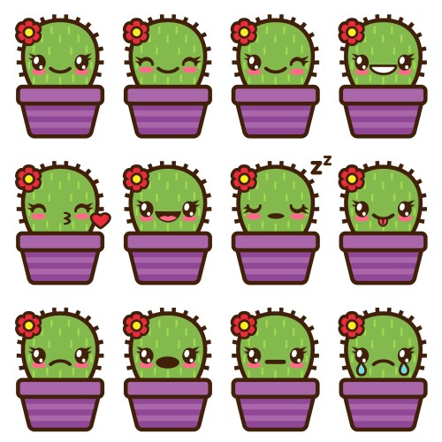 Cute cactus emoticons Royalty Free Vector Image