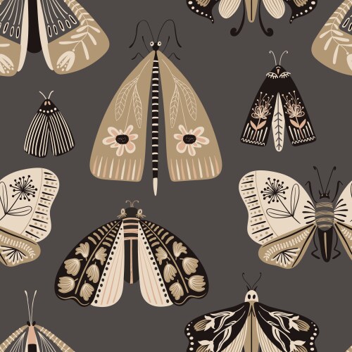 Seamless pattern with hand drawn moths Royalty Free Vector