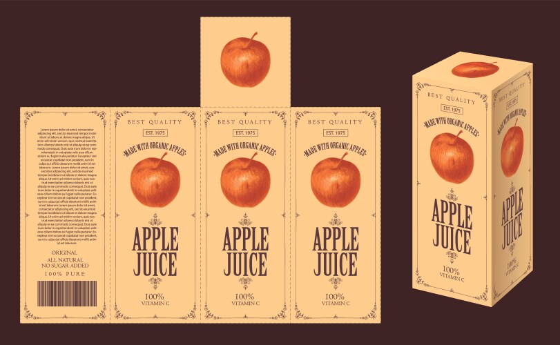 Cardboard packaging box for apple juice Royalty Free Vector