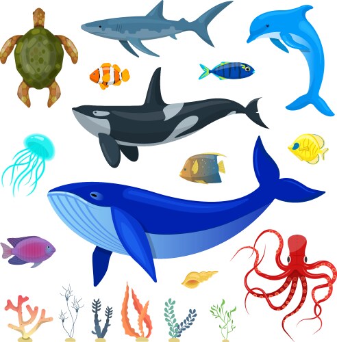 Marine fish icon set ocean underwater animals Vector Image