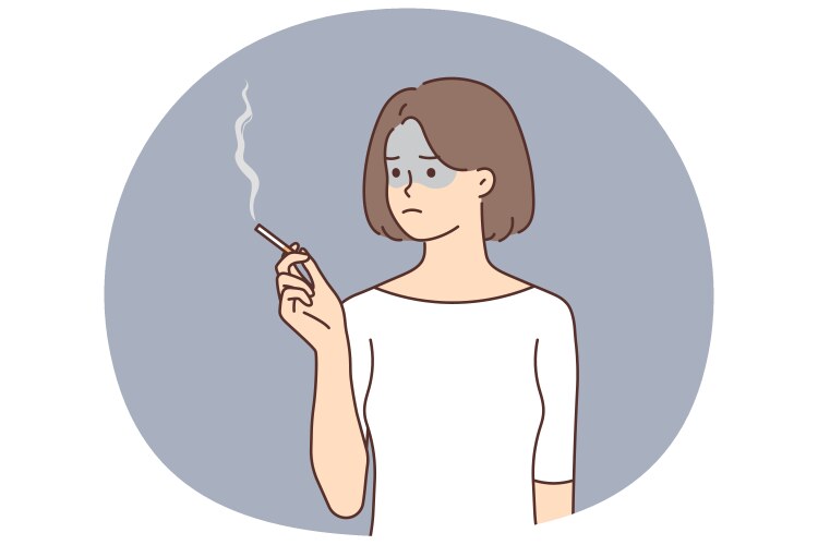 Woman smoking cigarette making daughter passive Vector Image