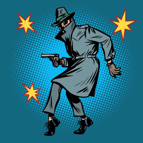 Detective spy man with gun pose isolate on white Vector Image