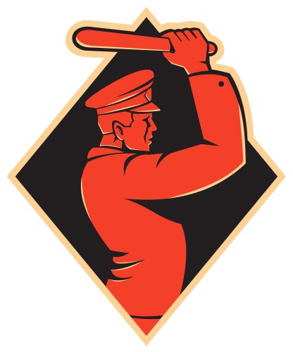 Riot policeman attacks with a baton police work Vector Image
