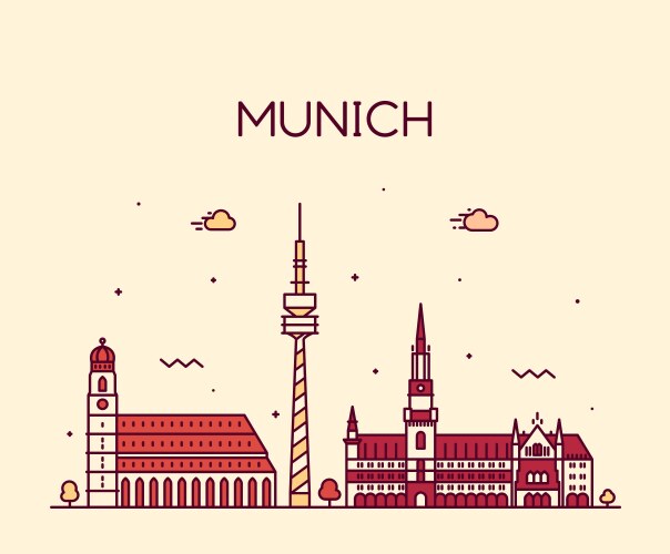 Munich skyline germany city buildings Royalty Free Vector