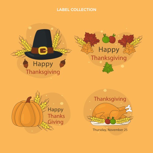 Hand drawn flat thanksgiving labels collection Vector Image