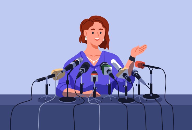 Press conference stage meeting news media Vector Image
