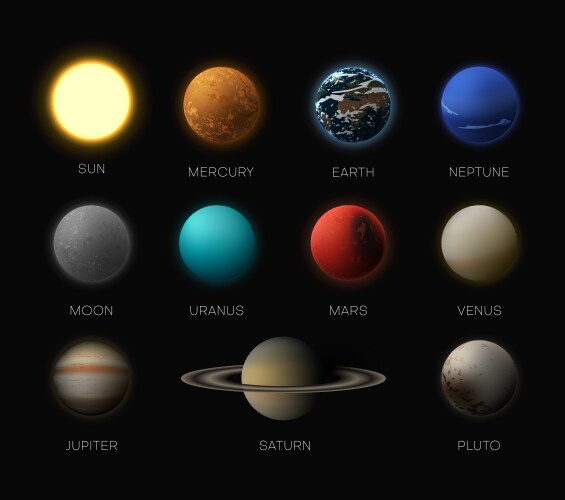 Planets solar system realistic set space Vector Image