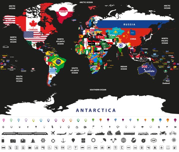 World map country flags Vector Images & Graphics for Commercial Use ...