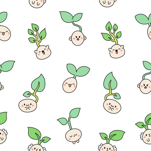 Cute kawaii seed with roots seamless pattern Vector Image