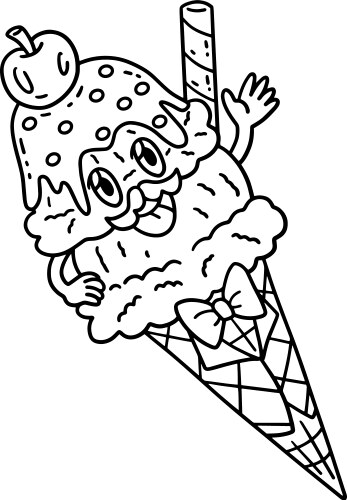 Ice cream bear with strawberries isolated coloring