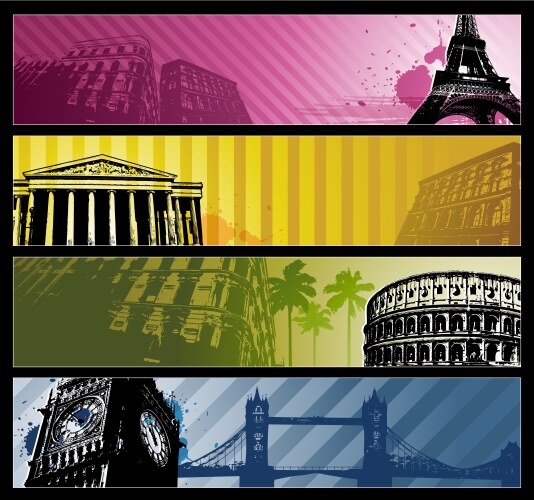 Europe cities horizontal travel banners Royalty Free Vector