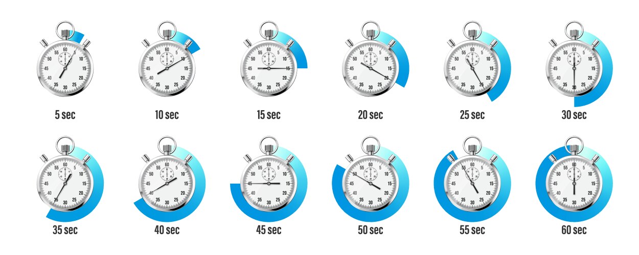 Realistic timer clock stopwatch icon set label Vector Image
