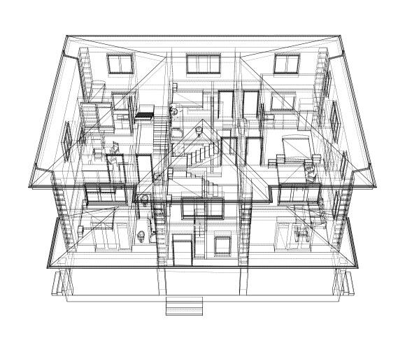 House projection with plan Royalty Free Vector Image