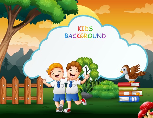 Border template with happy school kid Royalty Free Vector