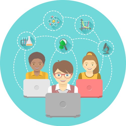 Cartoon kids learning astronomy Royalty Free Vector Image