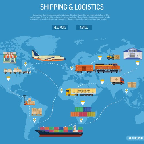 Scheme of global logistics on world map Royalty Free Vector