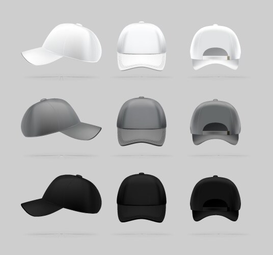 Set caps front back and side view Royalty Free Vector Image