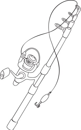 Fishing rod and fish icon in outline style Vector Image