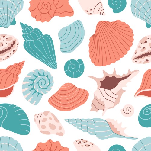Seamless pattern with sea shells mollusks Vector Image