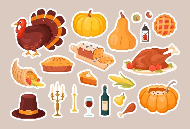 Thanksgiving icon set Royalty Free Vector Image