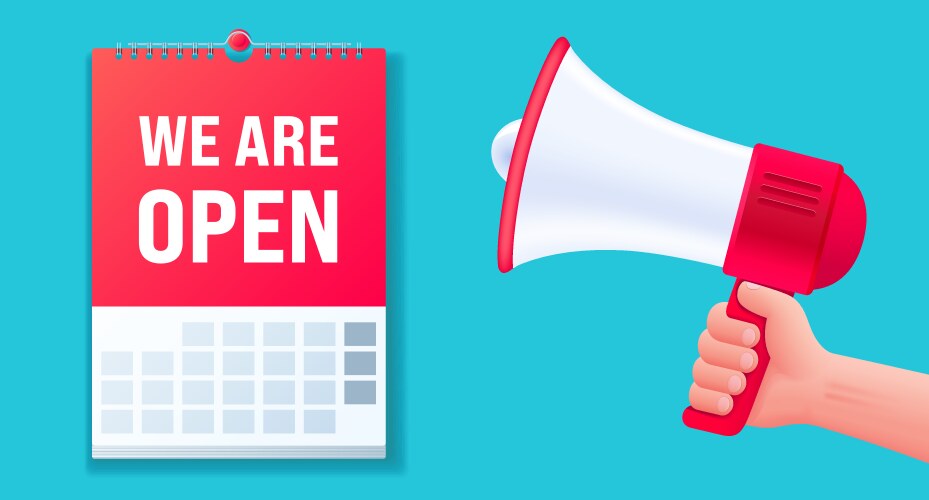 We are open banner calendar with a picture Vector Image