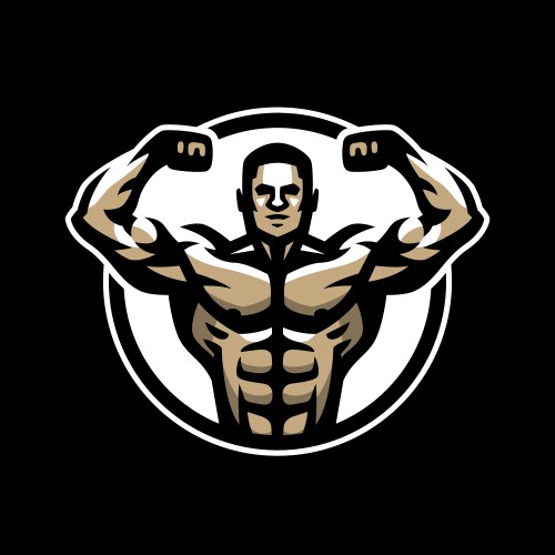 Bodybuilder logo double biceps Royalty Free Vector Image