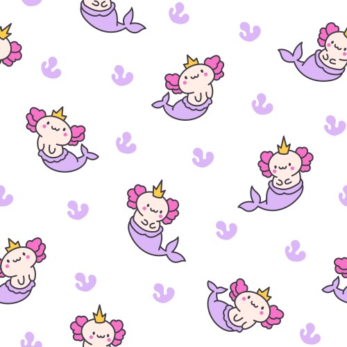 Cute kawaii axolotl mermaid seamless pattern Vector Image