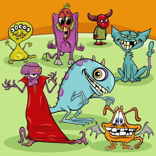 Cartoon fantasy monster characters collection Vector Image