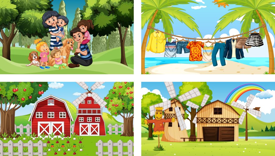 Six scenes with children doing activities Vector Image