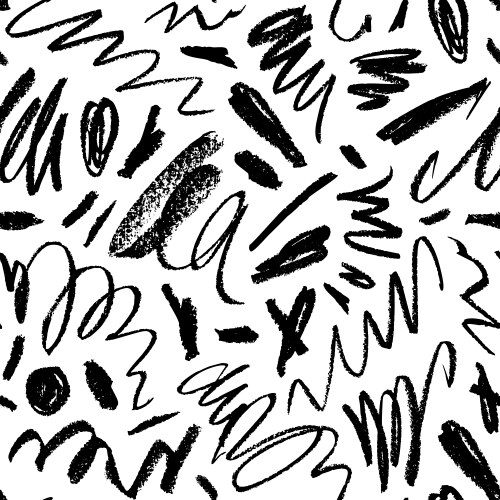 Hand drawn swirl charcoal strokes seamless pattern