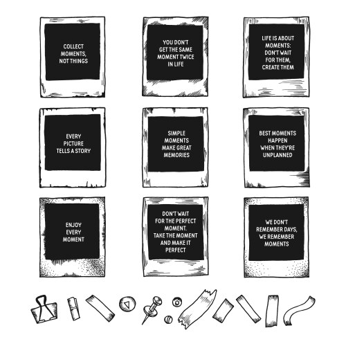 Hand drawn vintage photo frame doodle set Vector Image