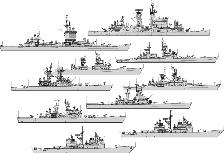 US Navy Guided Missile Cruisers Silhouettes Vector Image