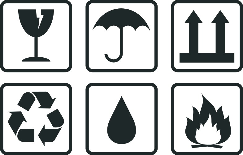 Packing symbol set of icons on cardboard box Vector Image