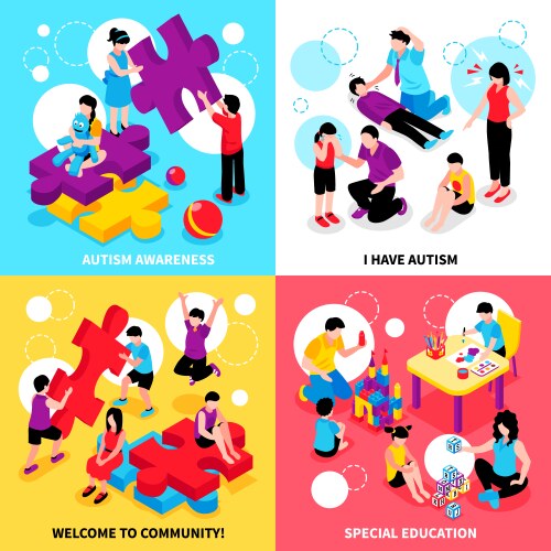 Autism awareness symbols and seamless borders set Vector Image