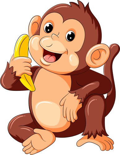 Cute monkey cartoon eating banana Royalty Free Vector Image