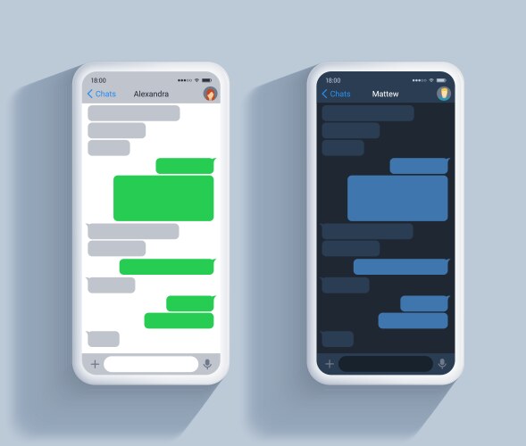 Chat app screen in light and dark mode gradient Vector Image