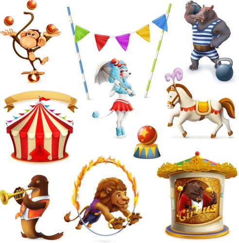 Circus clipart set with various cartoons Vector Image