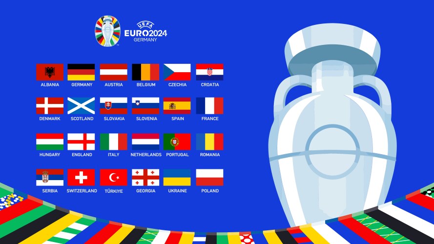 Euro 2024 germany flags ribbon design with trophy Vector Image