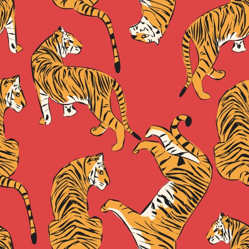 Seamless exotic pattern with tigers in jungle Vector Image