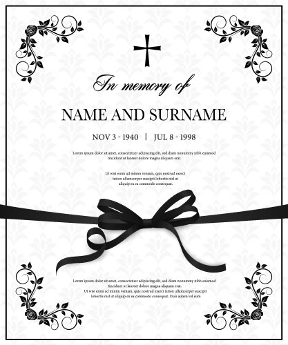 Funeral card with gothic medieval cross and roses Vector Image