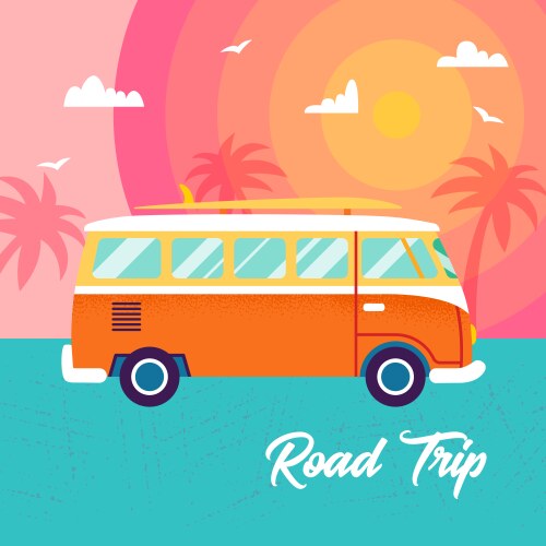 Road trip van tropical concept Royalty Free Vector Image