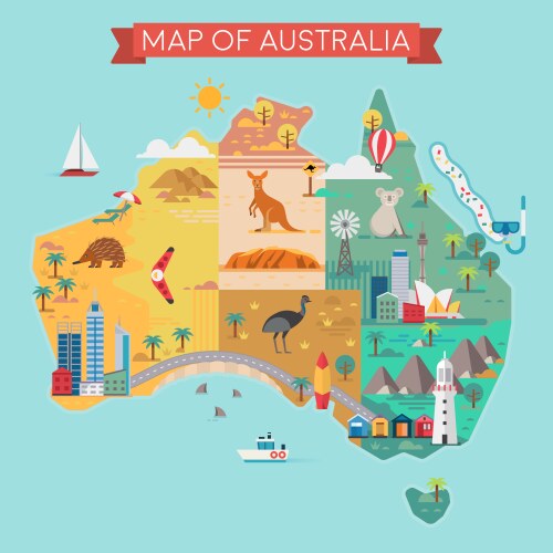 Map of australia with major towns and cities Vector Image